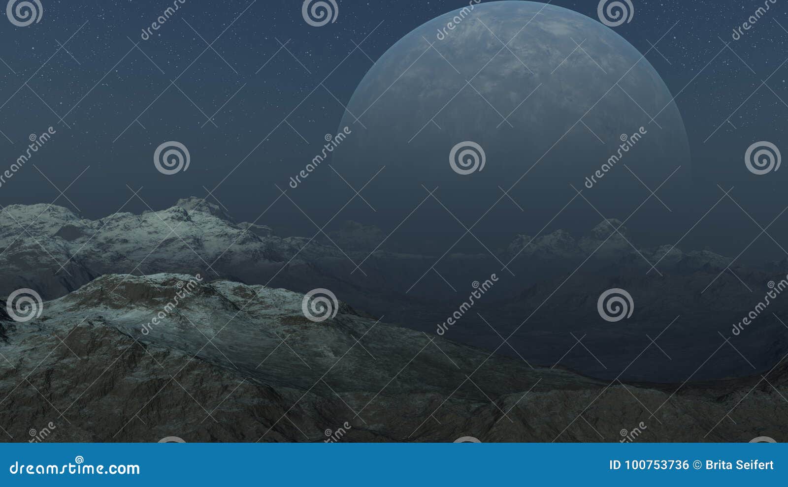 Foggy Alien Planet, Frozen World - 3D Rendering Stock Illustration ...