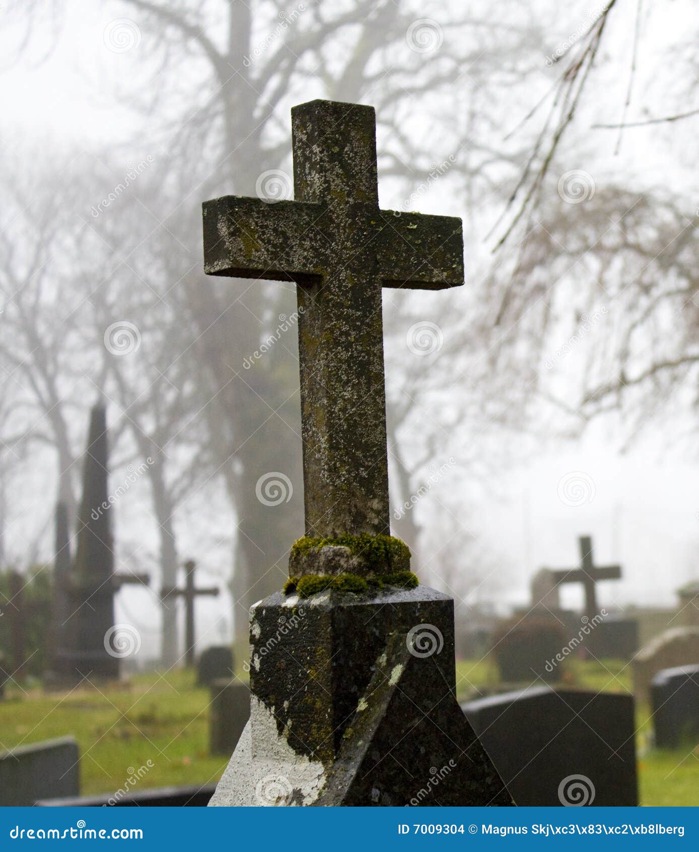 Foggy Autum Graveyard Cross 3 Stock Photo - Image of autumn, shadows ...