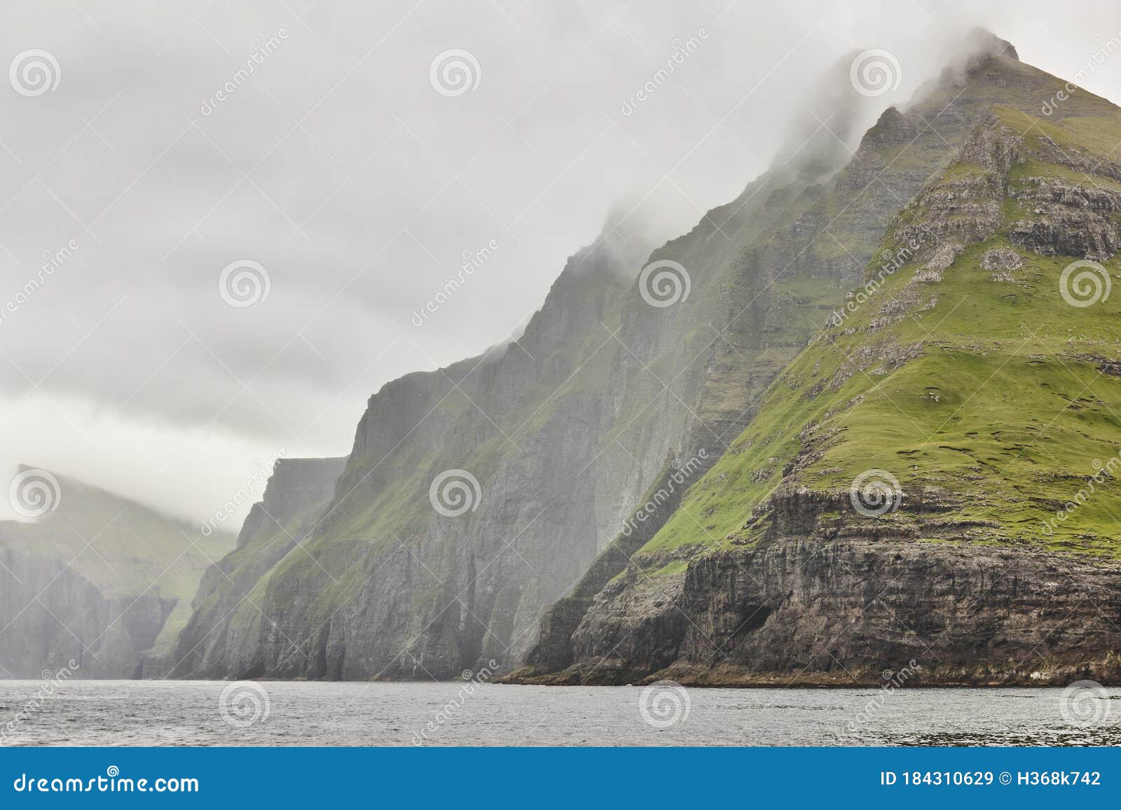 Foggy Cliffs Landscape and Atlantic Ocean. Faroe Islands Stock Image ...