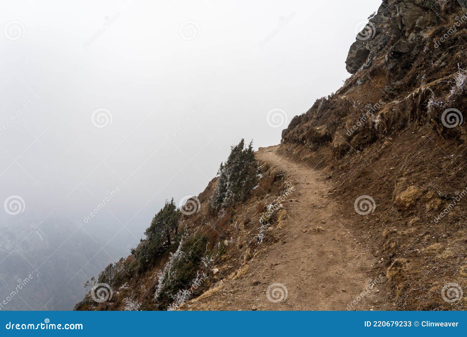 Foggy Cliffside Trail stock image. Image of walk, landscape - 220679233
