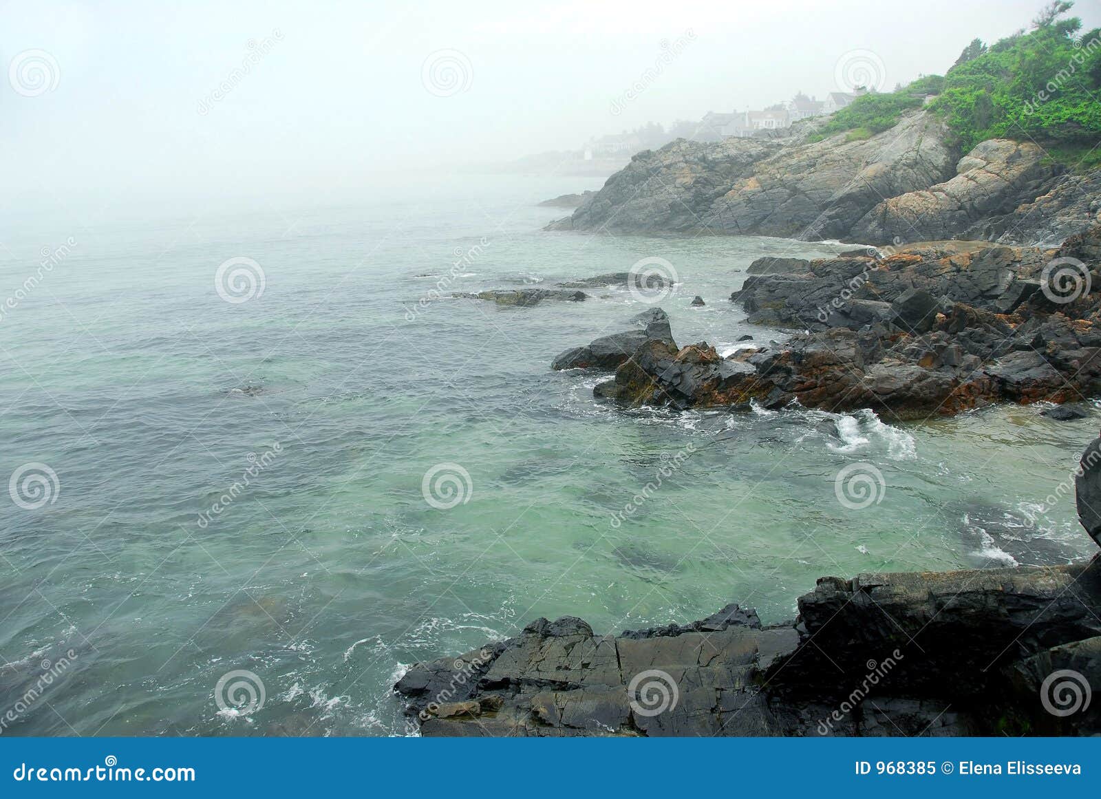 Foggy coast of Maine stock image. Image of crashing, cliffs - 968385