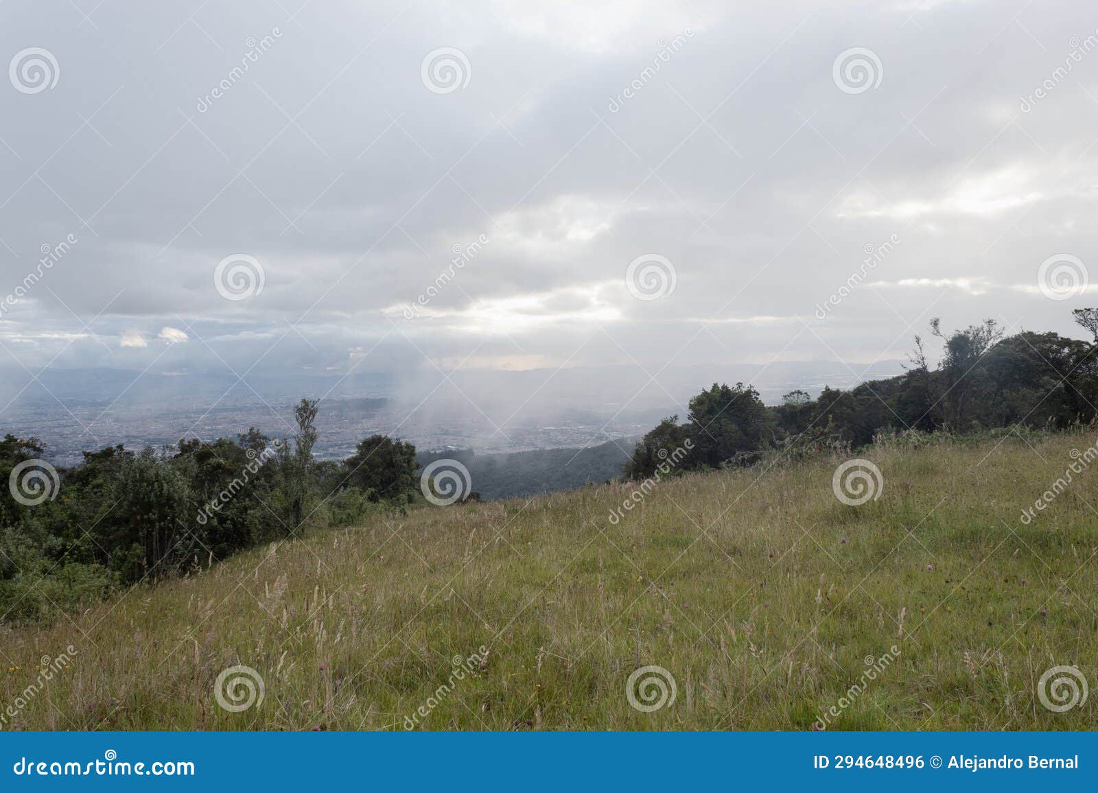 Foggy Countryside Landscape with Grey Clouds Stock Photo - Image of ...