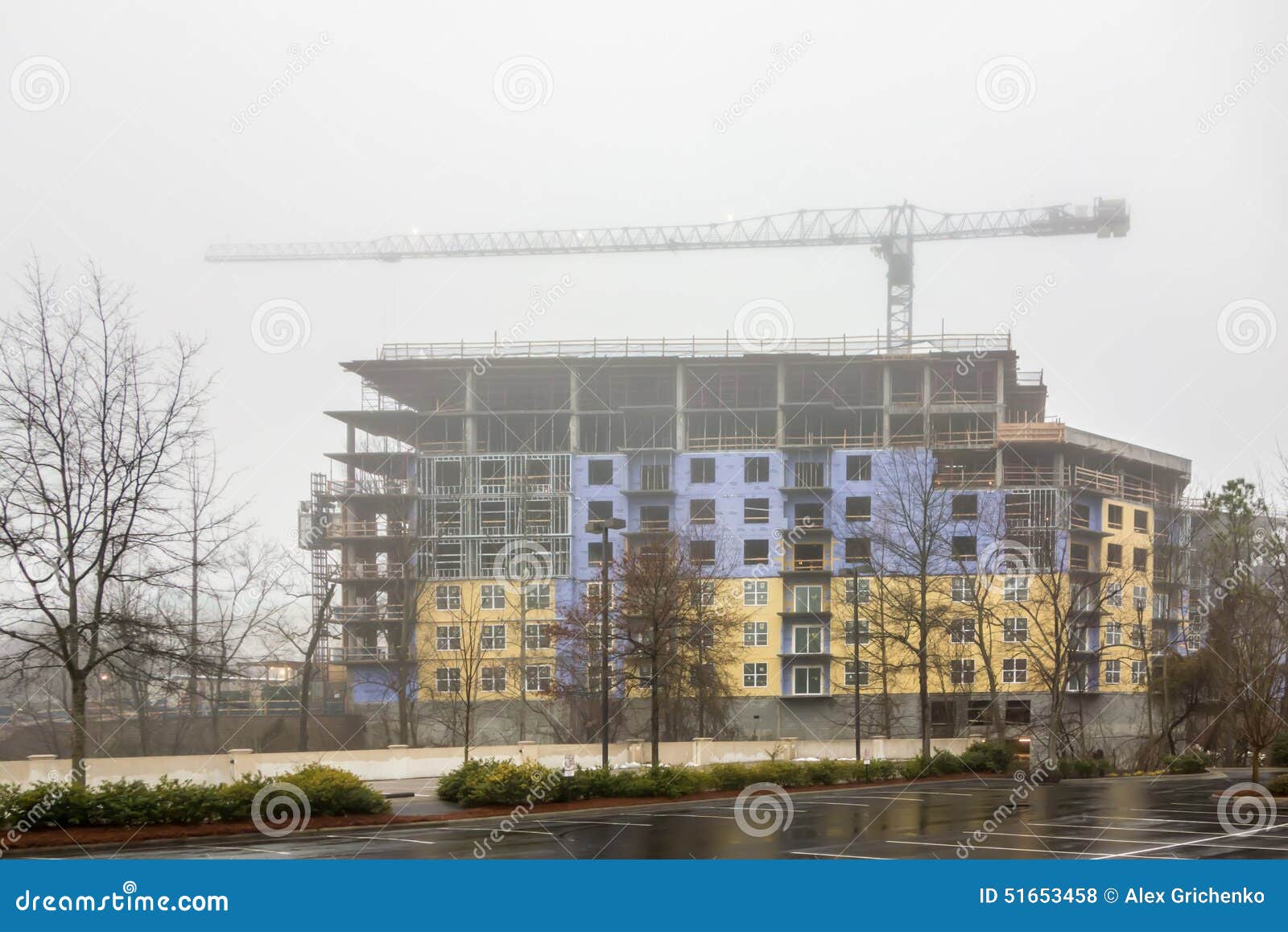 Foggy Day Major Construction Site Stock Photo - Image of weather, erect ...