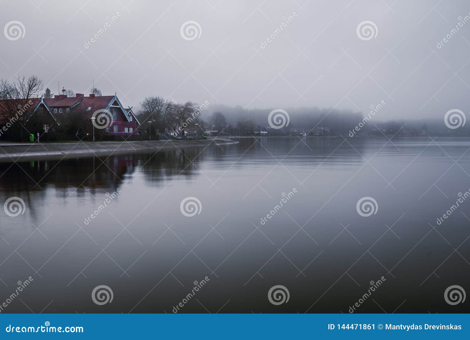 Foggy Evening in Nida City, Lithuania Stock Image - Image of water ...