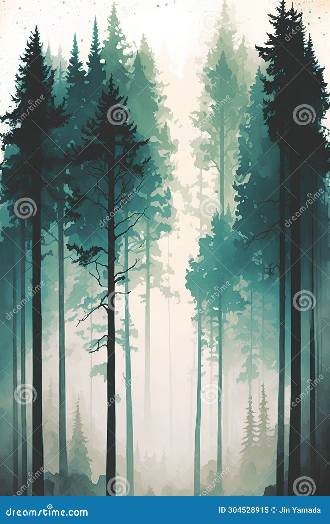 Foggy Forest with Coniferous Trees. Vector Illustration Stock ...