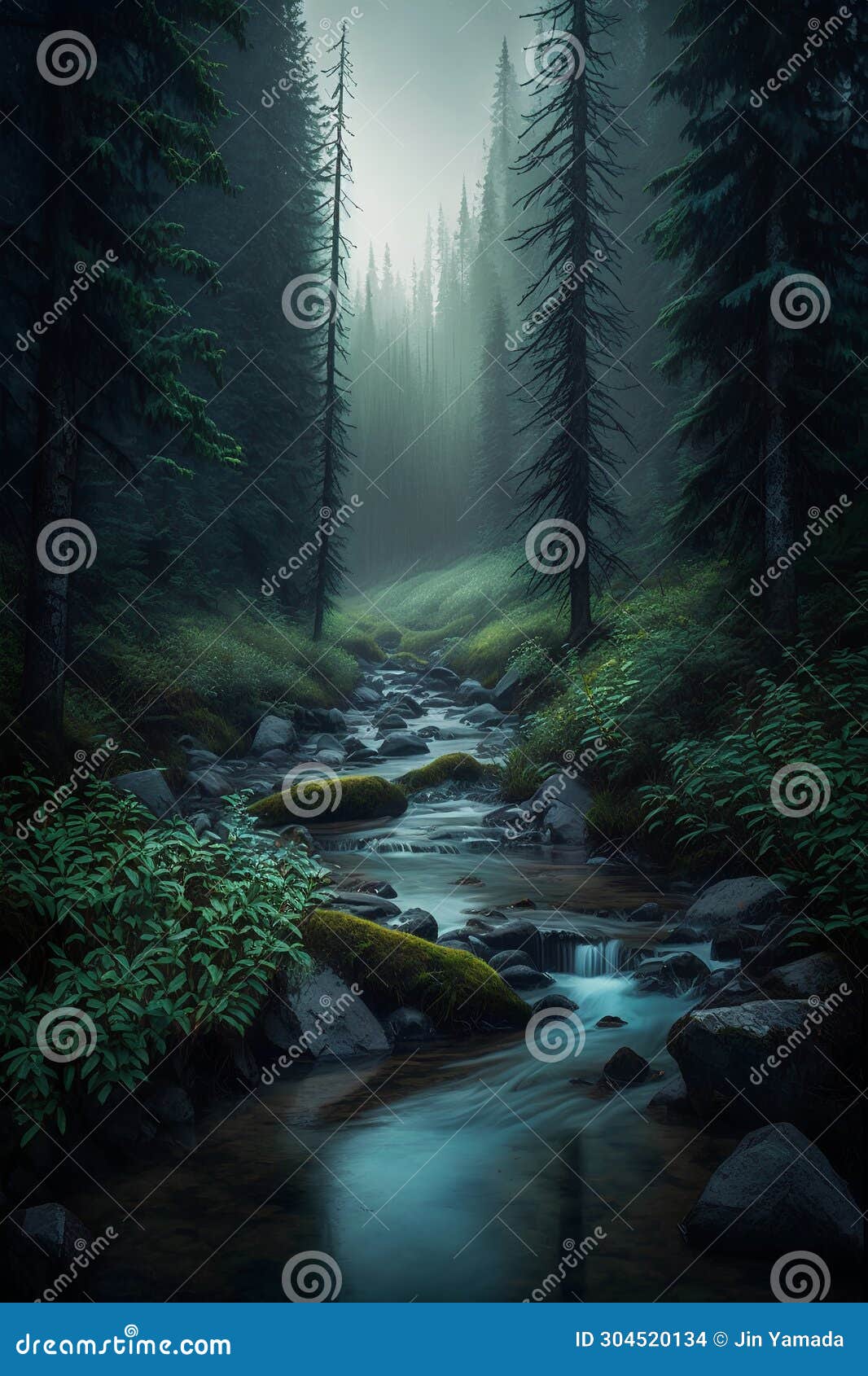 Foggy Forest Stream in the Mountains. the Concept of Nature Stock ...