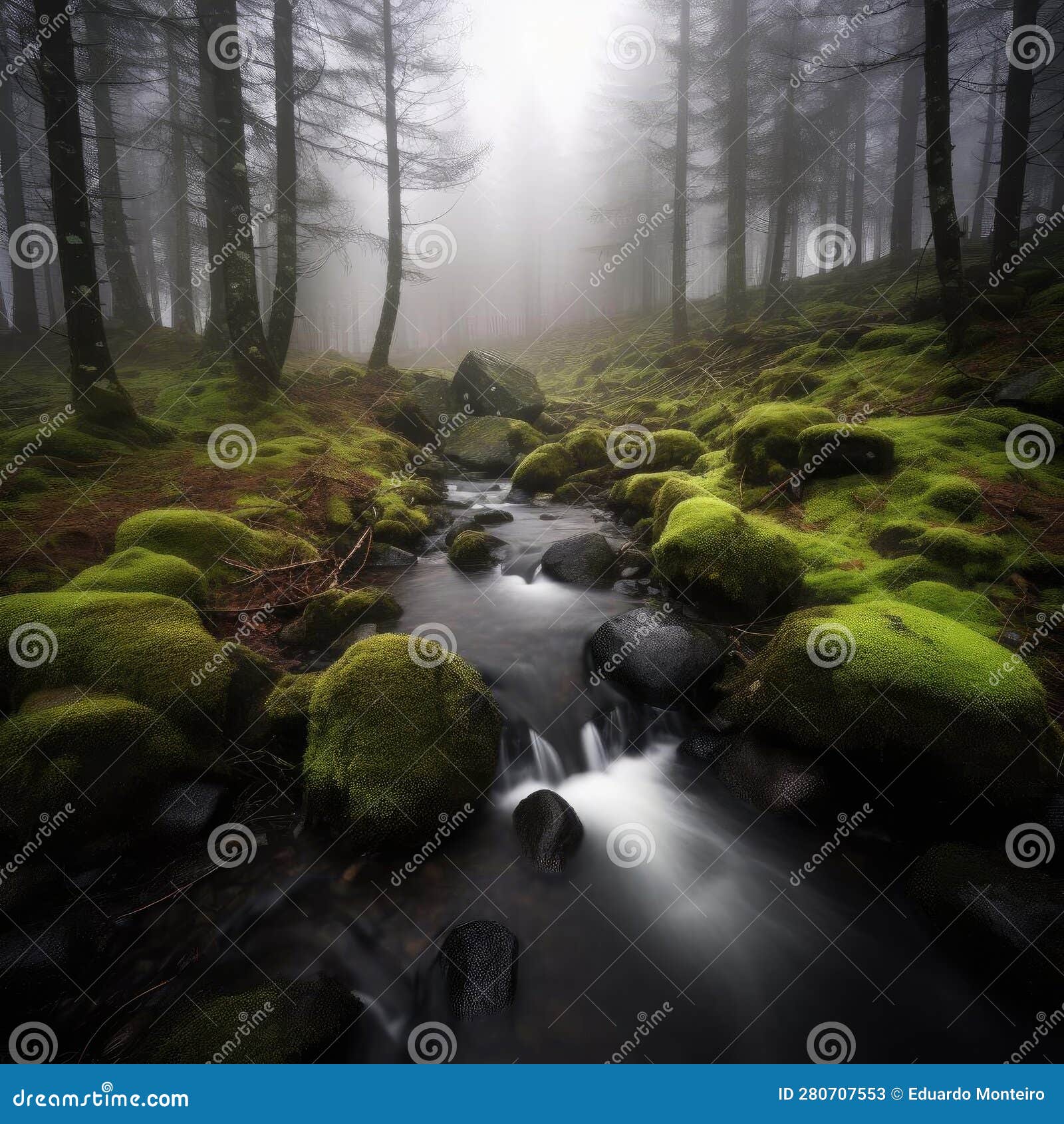 Foggy Forest Stream in the Woods - Long Exposure Image Stock ...