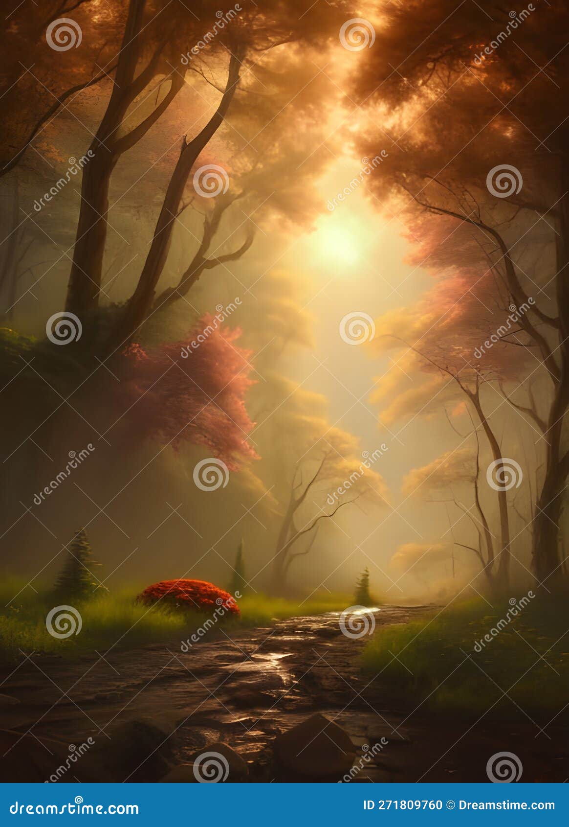 Foggy Forest at Sunrise, Warm Spring Colours Stock Photo - Image of ...