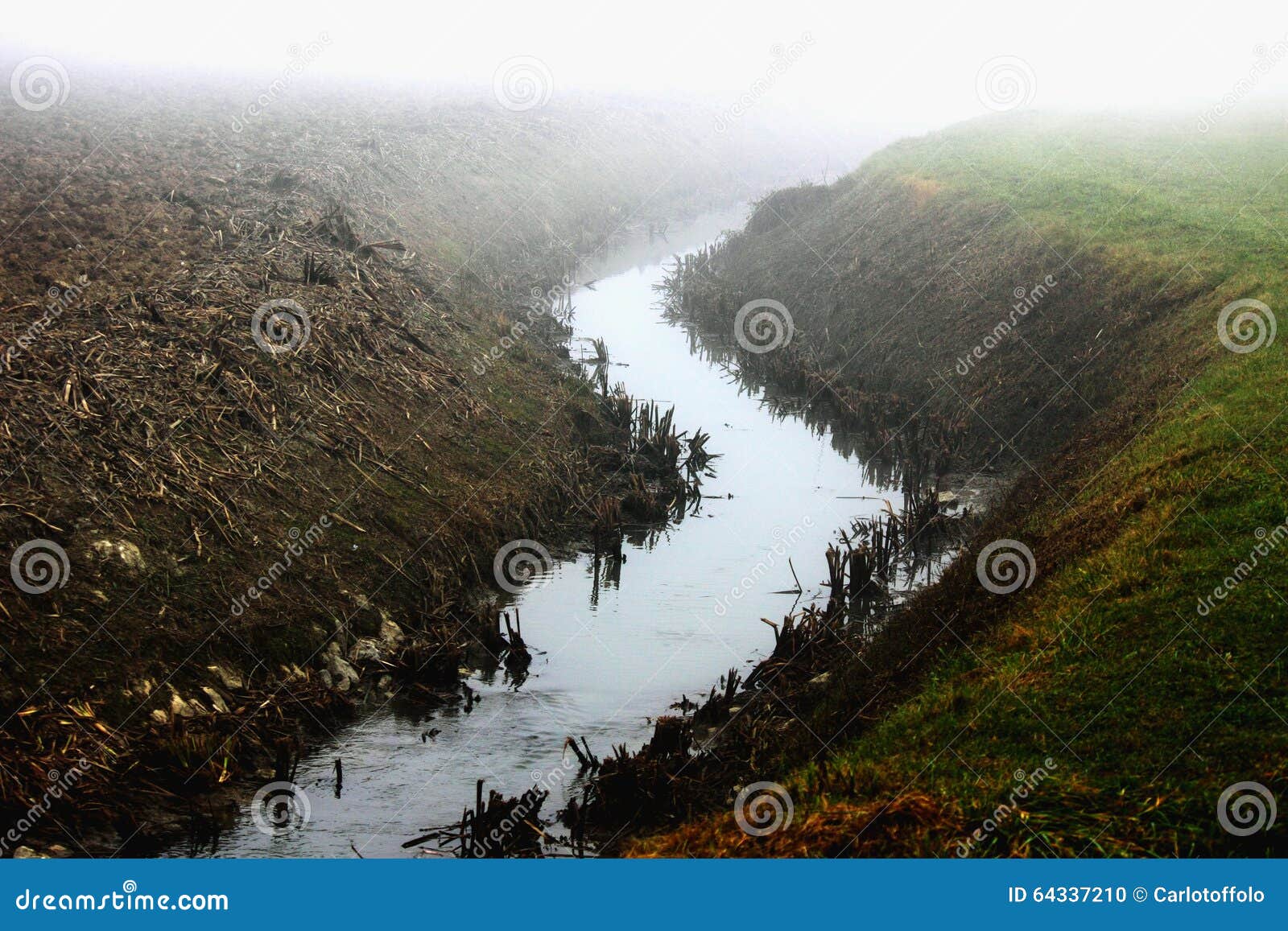 Foggy land stock photo. Image of earth, brown, land, river - 64337210
