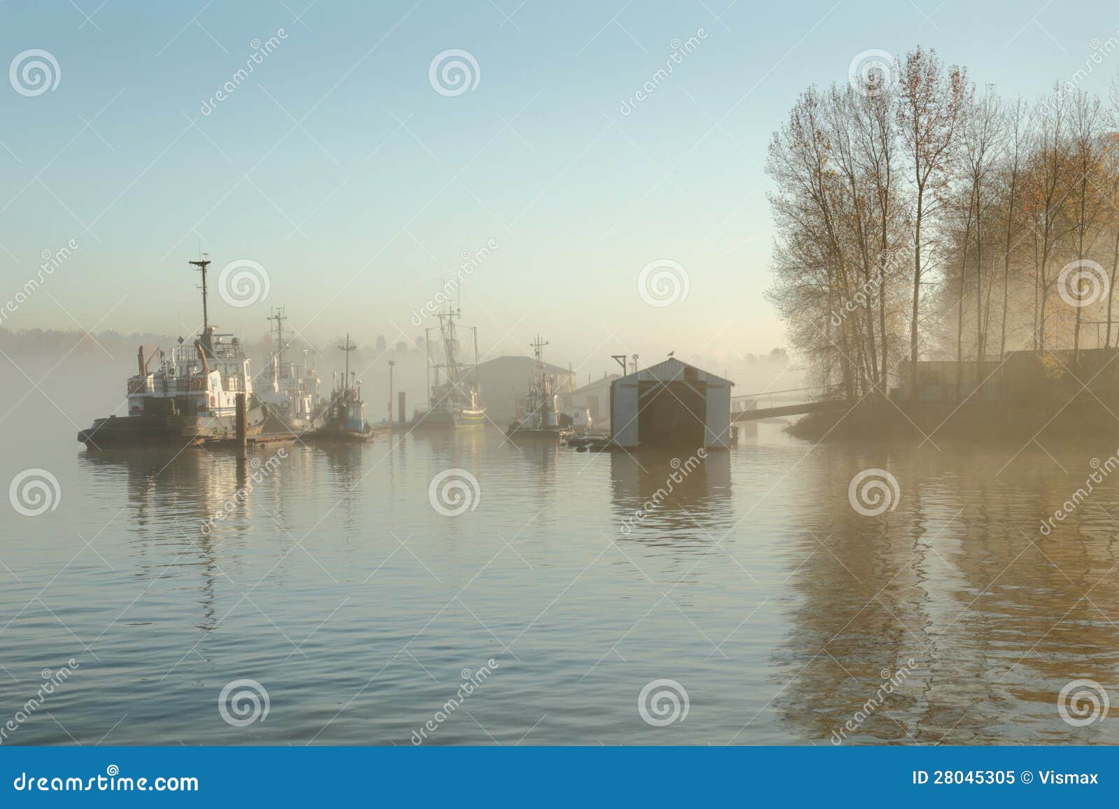 Foggy Moorage, Fraser River Stock Image - Image of columbia, ship: 28045305