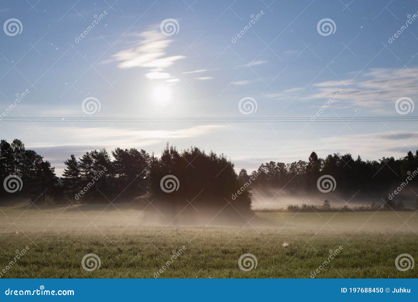 Foggy Night and Moonlight in Countryside Stock Photo - Image of moon ...