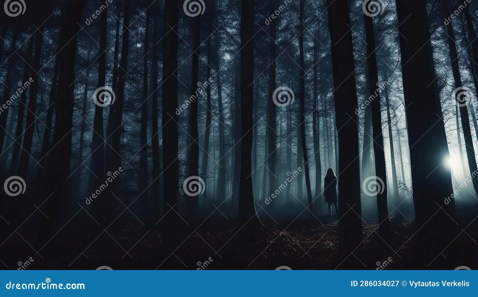 Foggy Path in a Dark Forest with Sun Rays Passing through. Stock ...