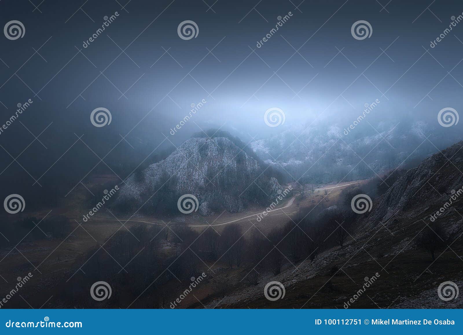 Foggy Path in the Mountain at Evening Stock Image - Image of urratxa ...
