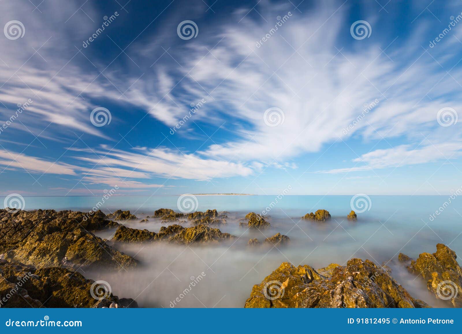 FOGGY SEA stock image. Image of blue, rocks, longexposure - 91812495