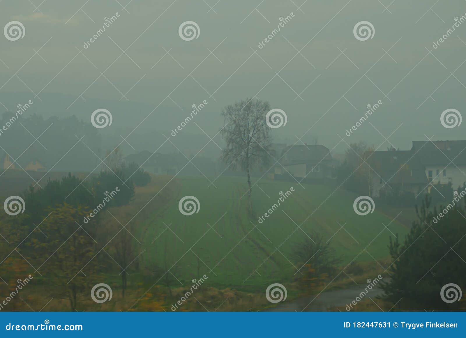 Foggy View of a Rural Small Town and Fields Stock Image - Image of ...
