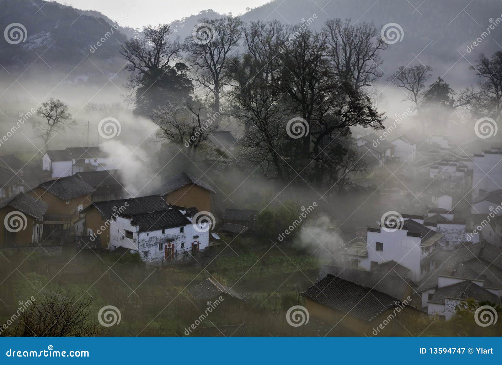 Foggy Village stock image. Image of mysteries, eastern - 13594747