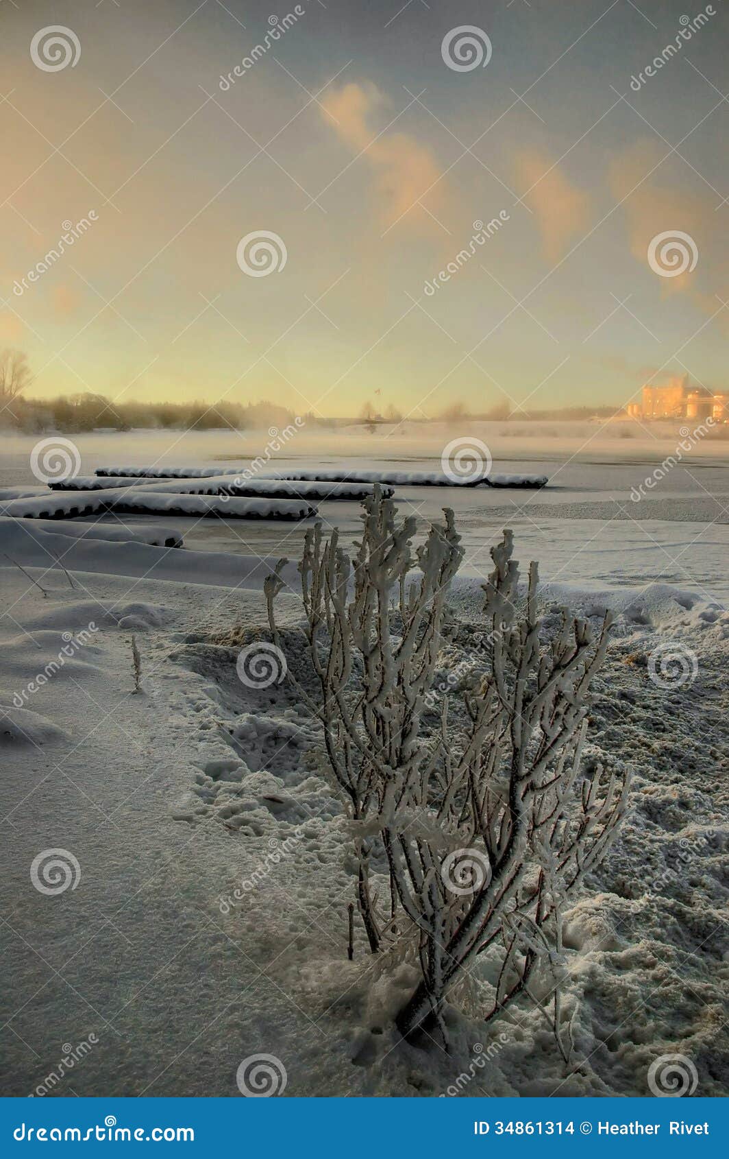 Foggy winter morning stock photo. Image of snow, river - 34861314