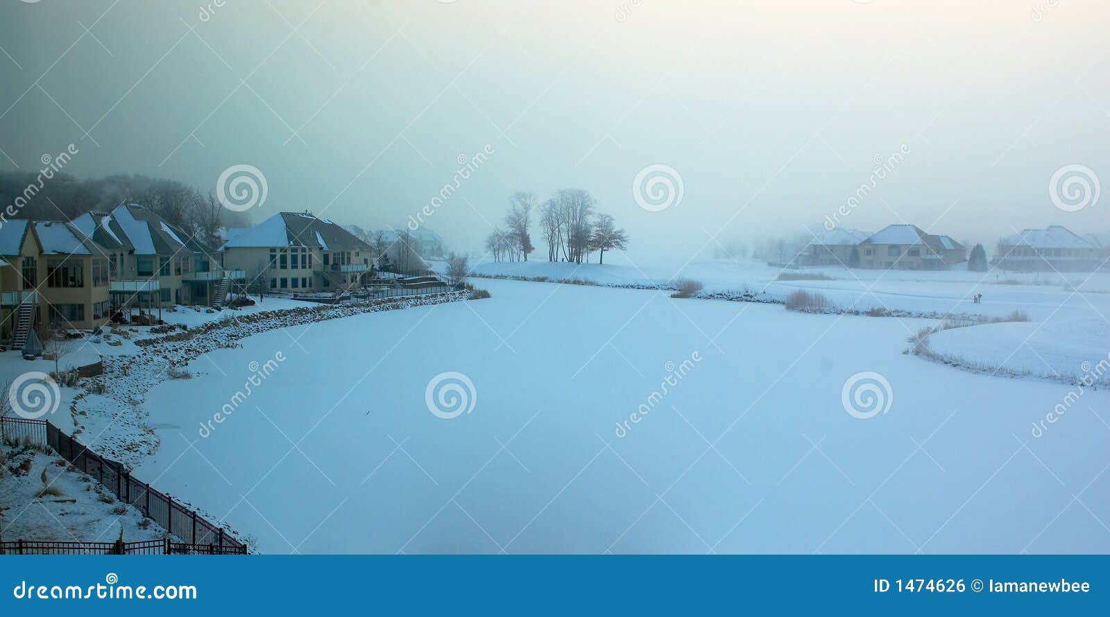 Foggy Winter Morning on a Frozen Golf Course. Stock Photo - Image of ...