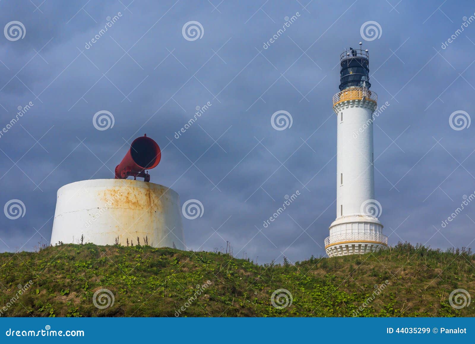 Foghorn and Lighthouse stock image. Image of horn, landscape - 44035299