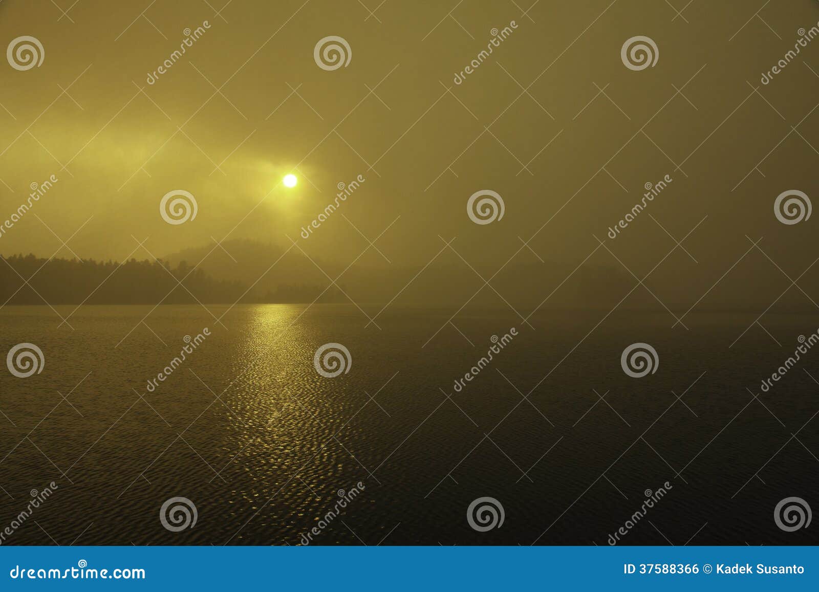 Fogy lake at sunset stock photo. Image of coastline, skyline - 37588366