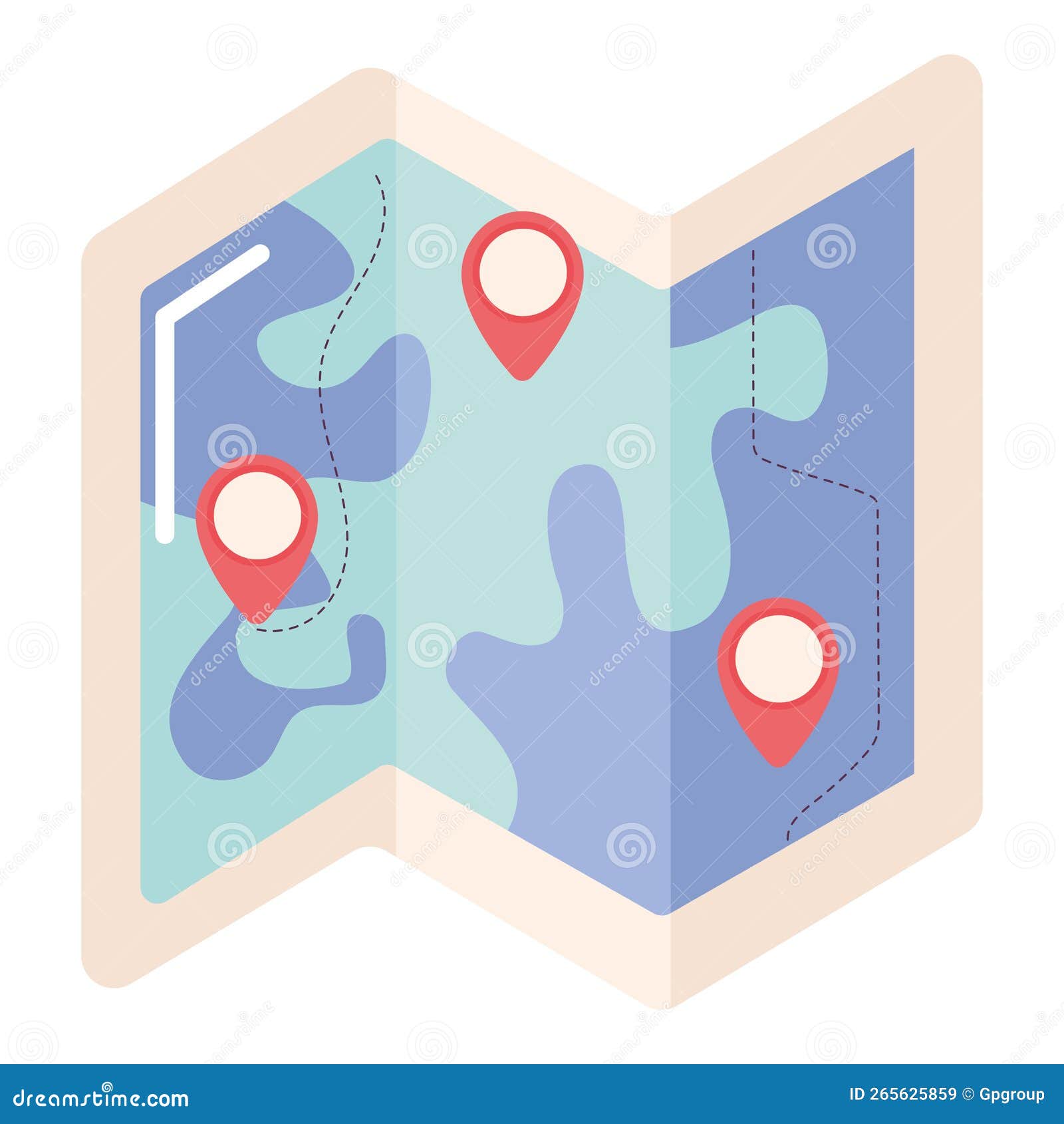 Fold Map with Locations Pins Stock Vector - Illustration of discovery ...