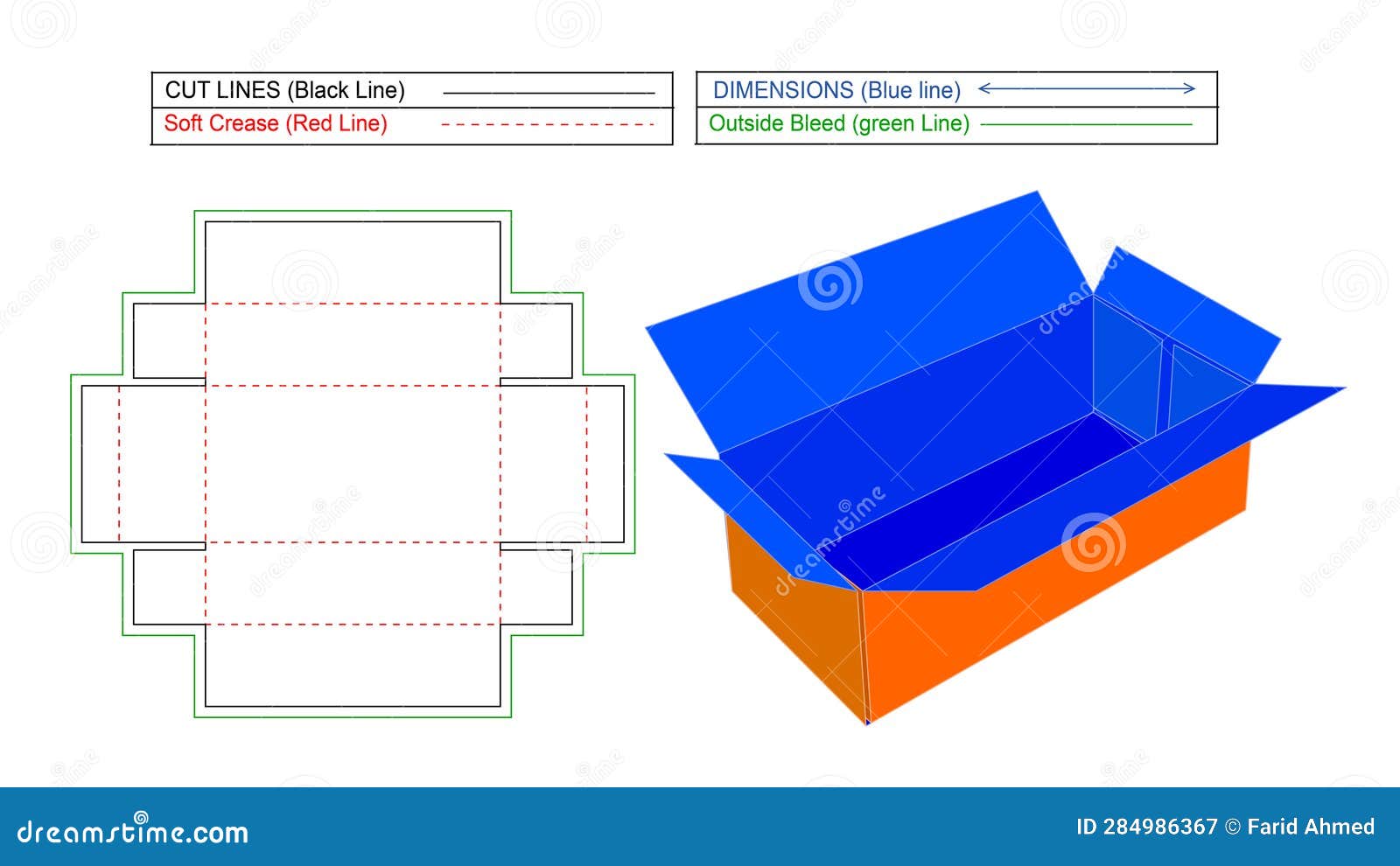 Foldable Corrugated Standard Box Die Line Tamplate Cartoon Vector ...