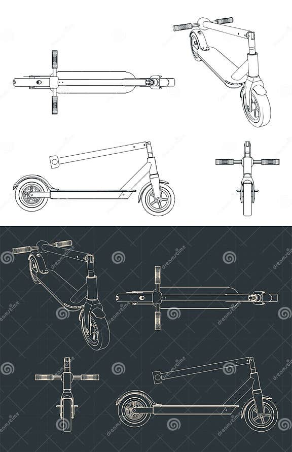 Foldable Electric Scooter Blueprints Stock Vector - Illustration of ...