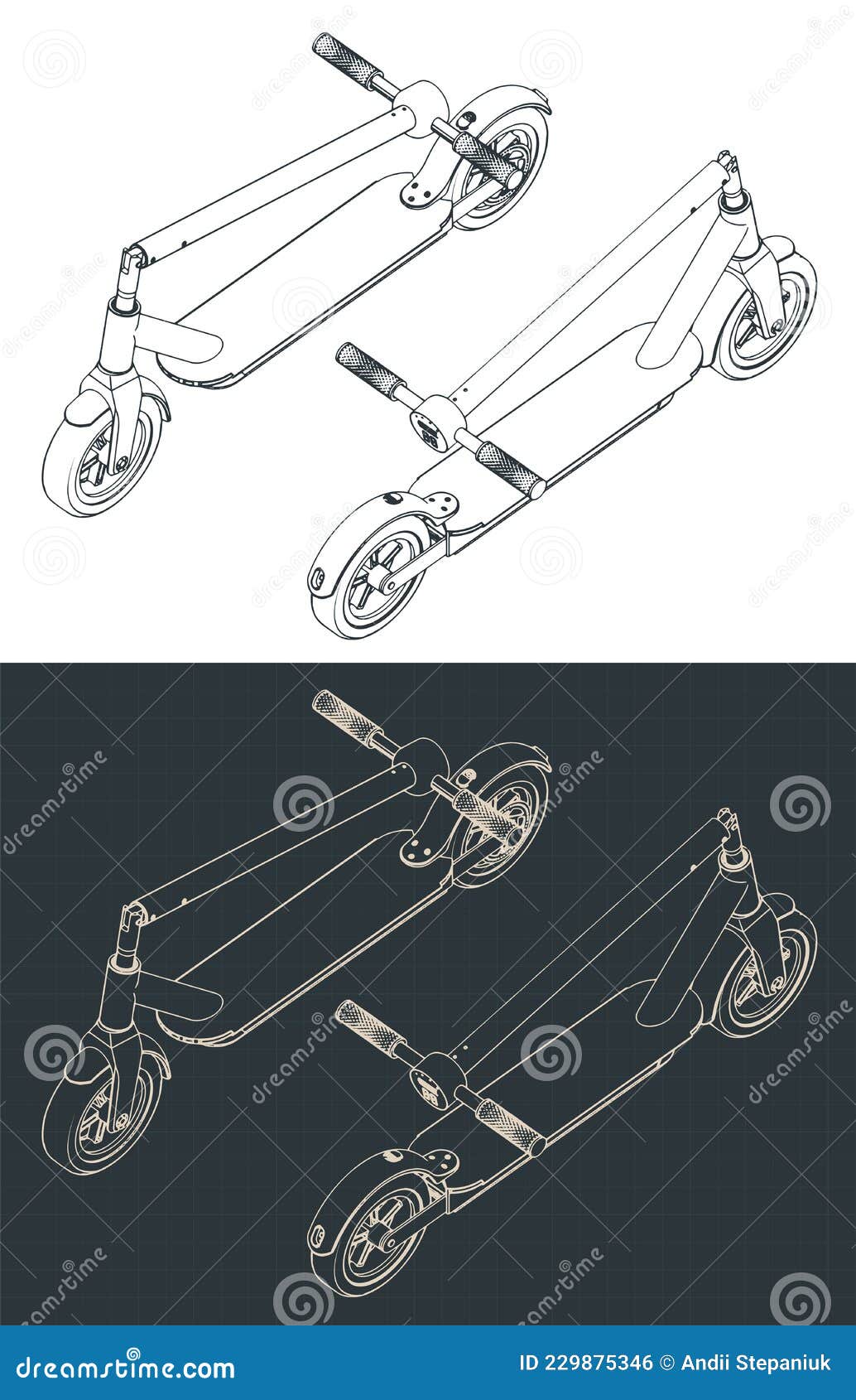Foldable Electric Scooter Isometric Blueprints Stock Vector ...