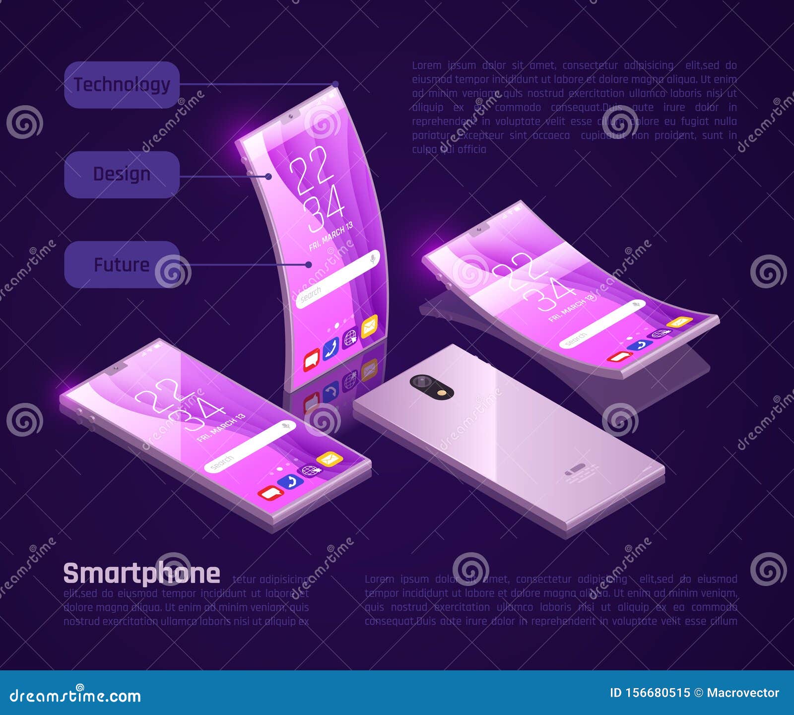 Isometric Foldable Smartphone Vector Illustration Background Template ...