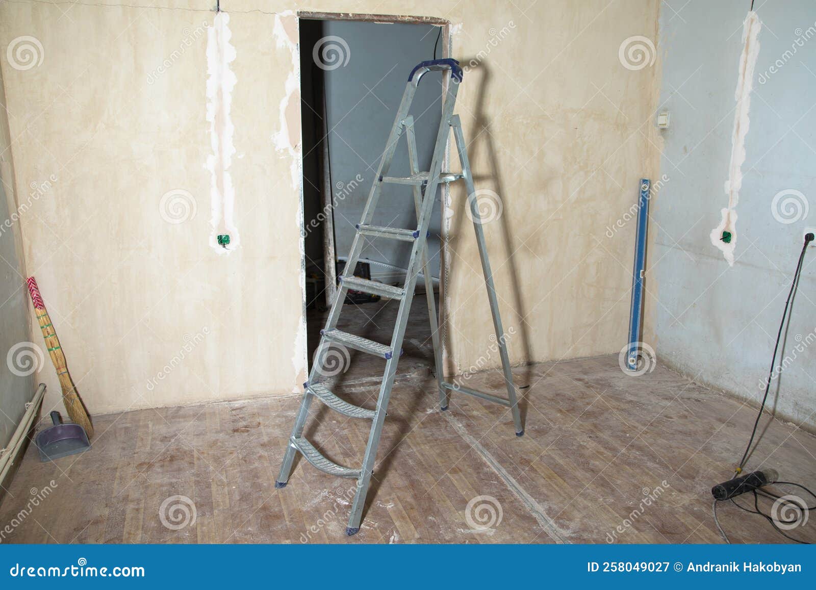 Foldable Stepladder at Home before Renovation Stock Image - Image of ...