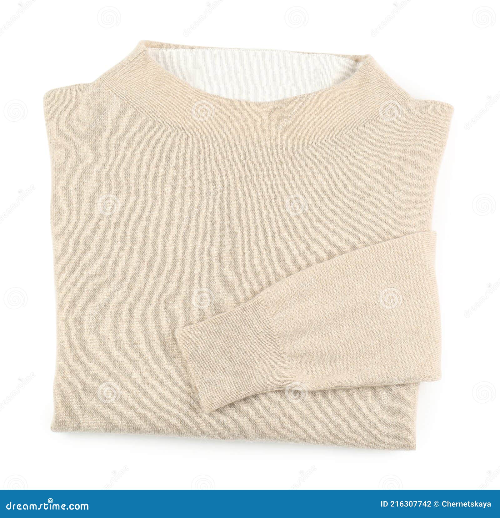 Folded Beige Cashmere Sweater Isolated on White, Top View Stock Photo ...