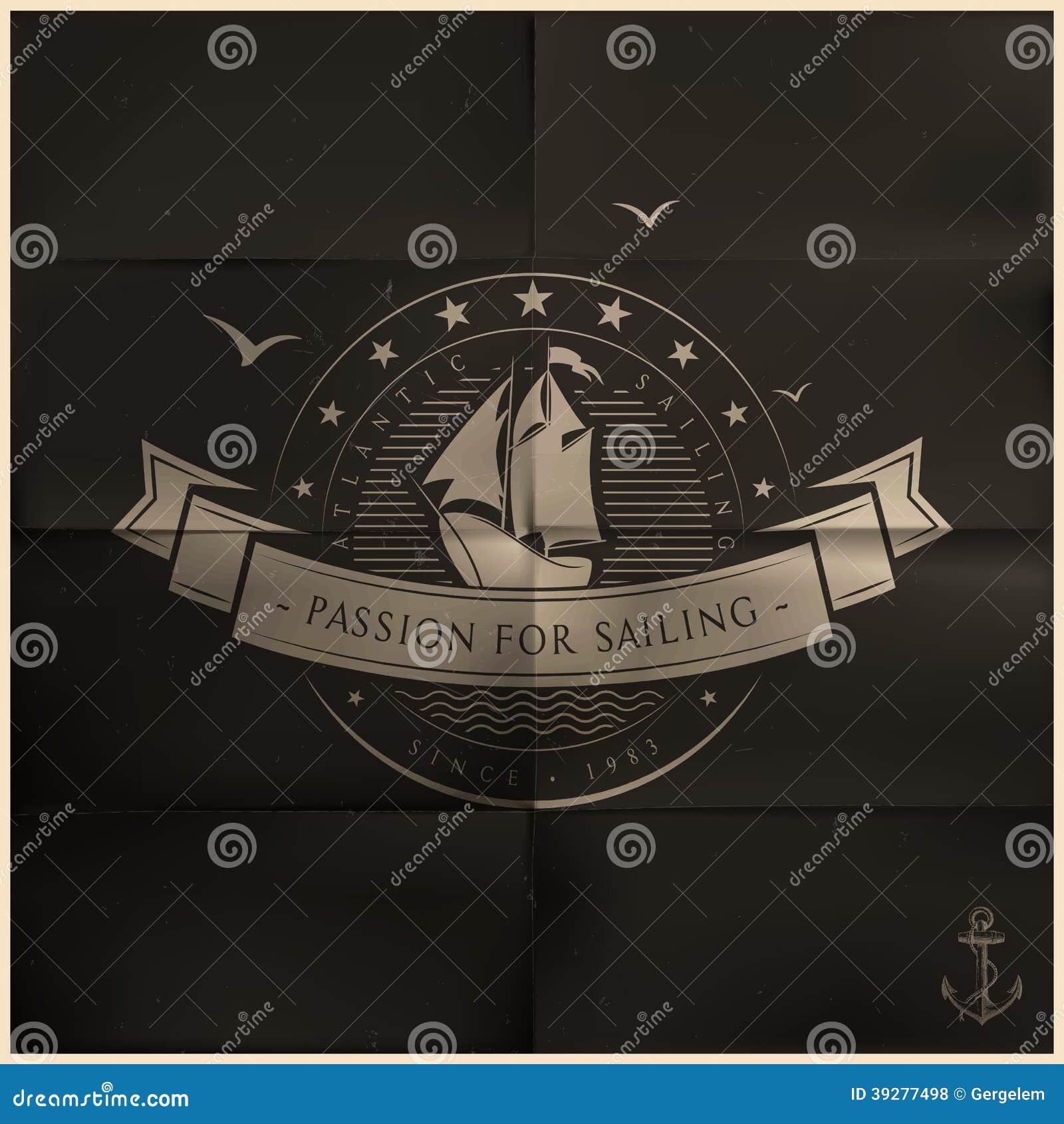 Folded Black Sailing Badge stock vector. Illustration of graphic - 39277498