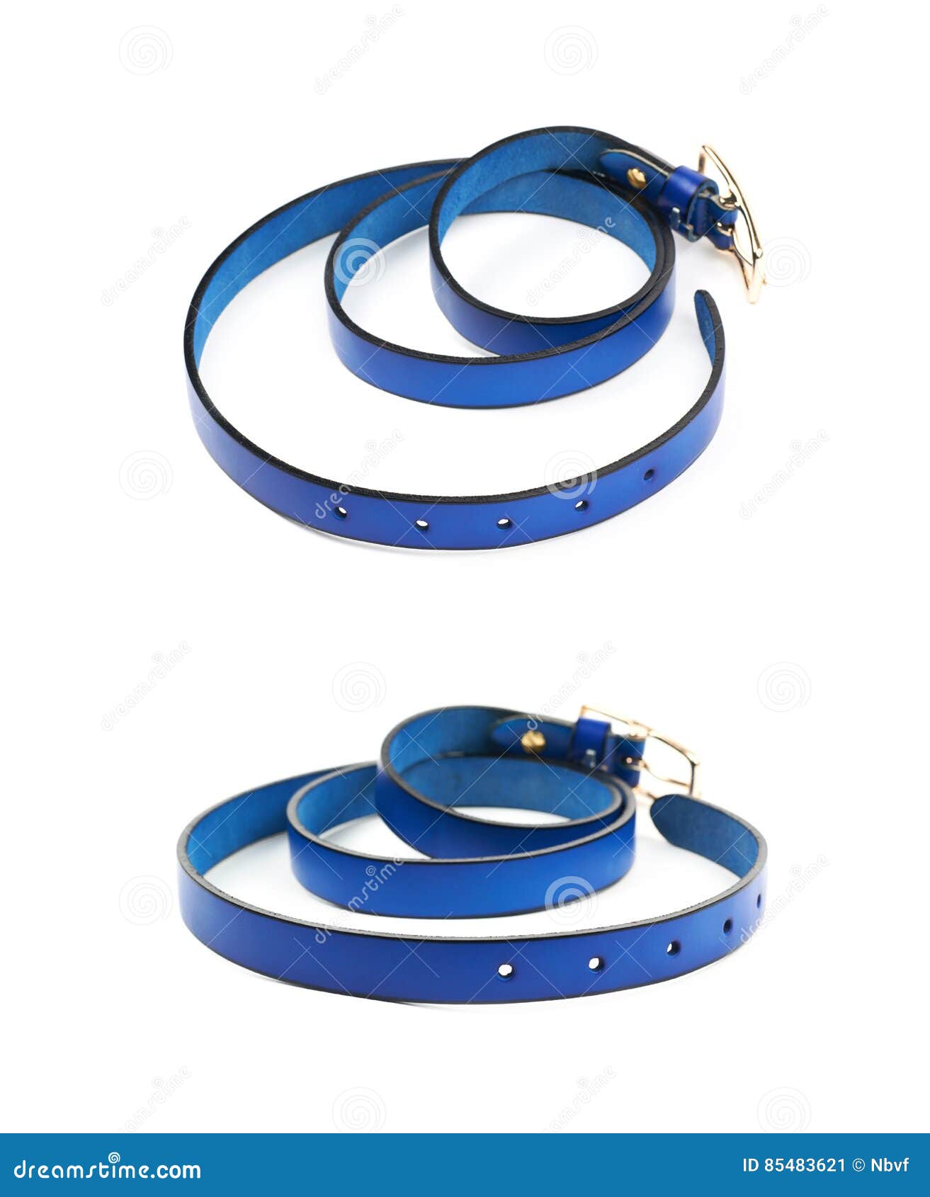 Folded Blue Leather Belt Isolated Stock Image - Image of skin, closeup ...