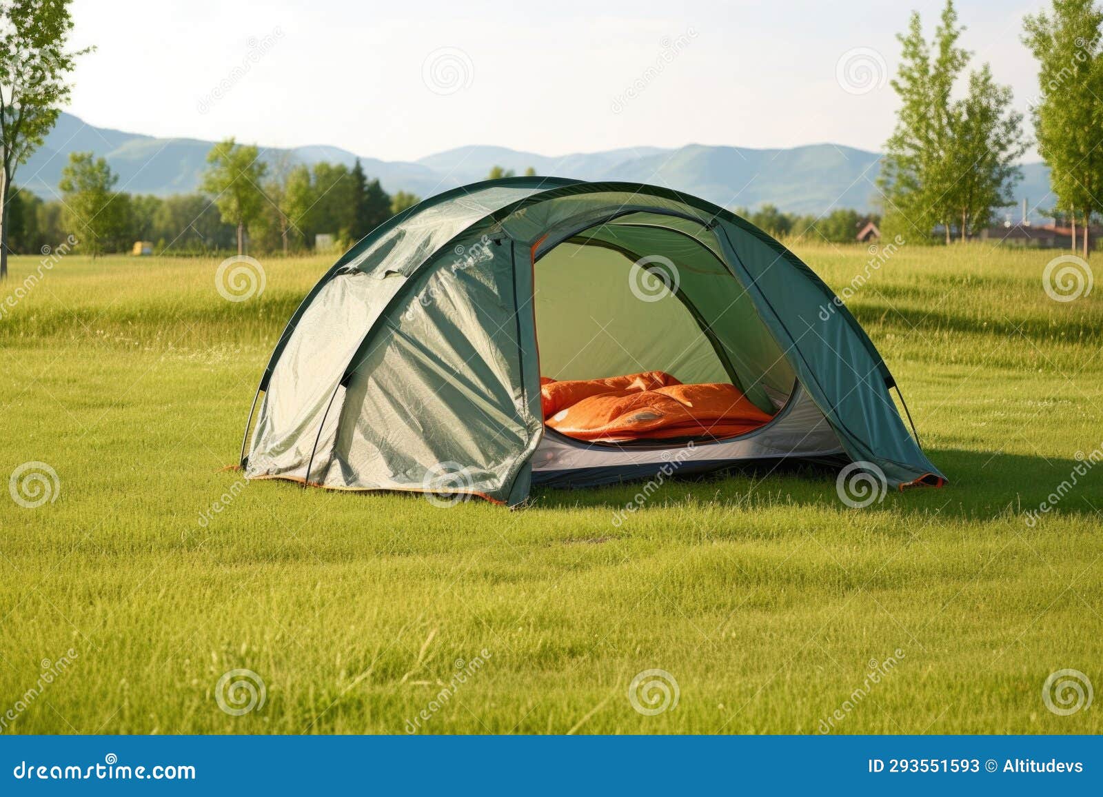 A Folded Camping Tent on Grass Stock Image - Image of generative ...