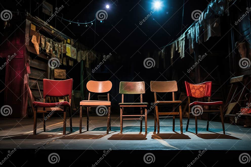 Folded Chairs Behind a Stage Line Stock Photo - Image of concert, stage ...