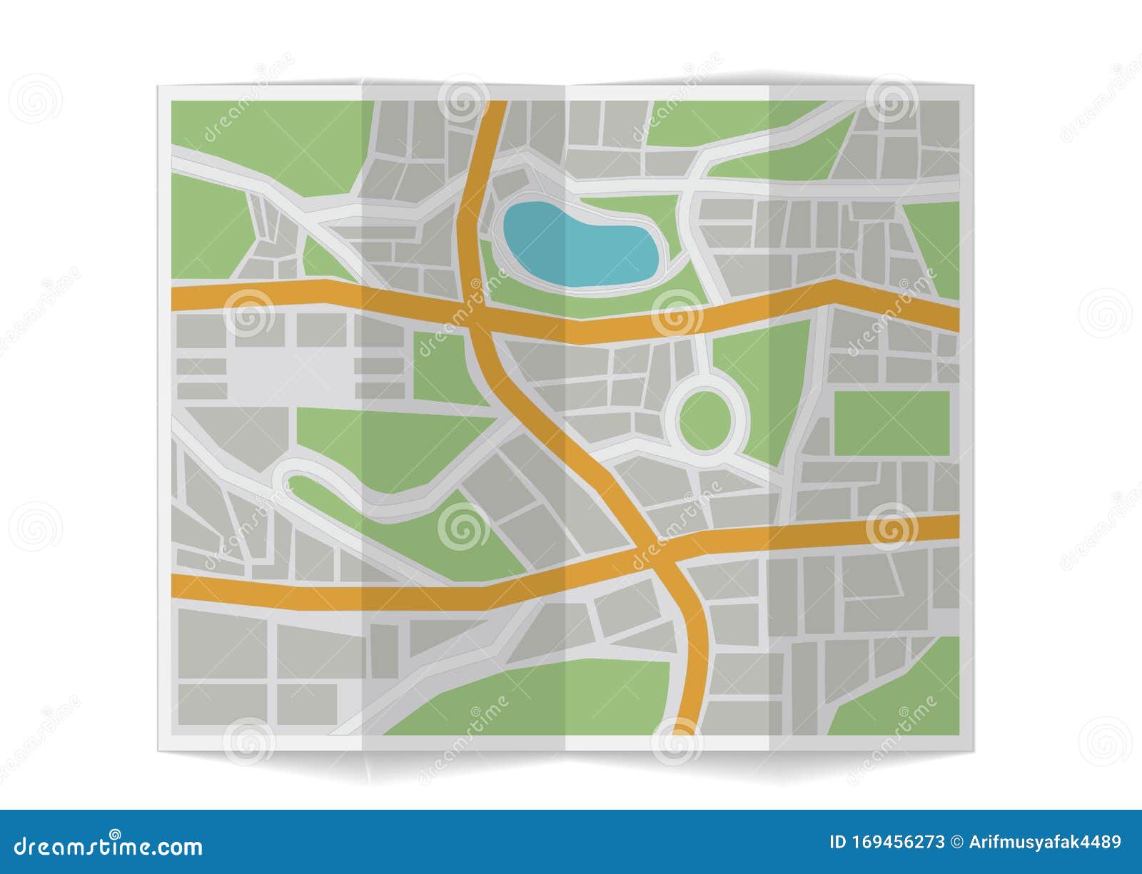 Folded City Map With Destination Pointer, Gps Navigation. Red Location ...