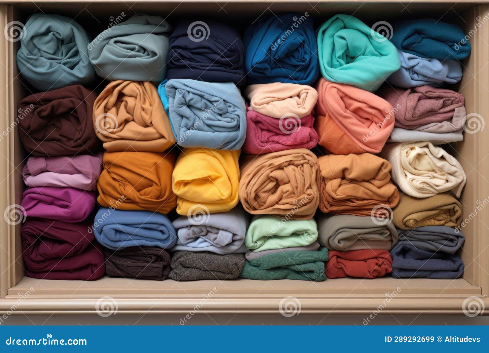 Folded Clothes Organized by Color in a Drawer Stock Image - Image of ...