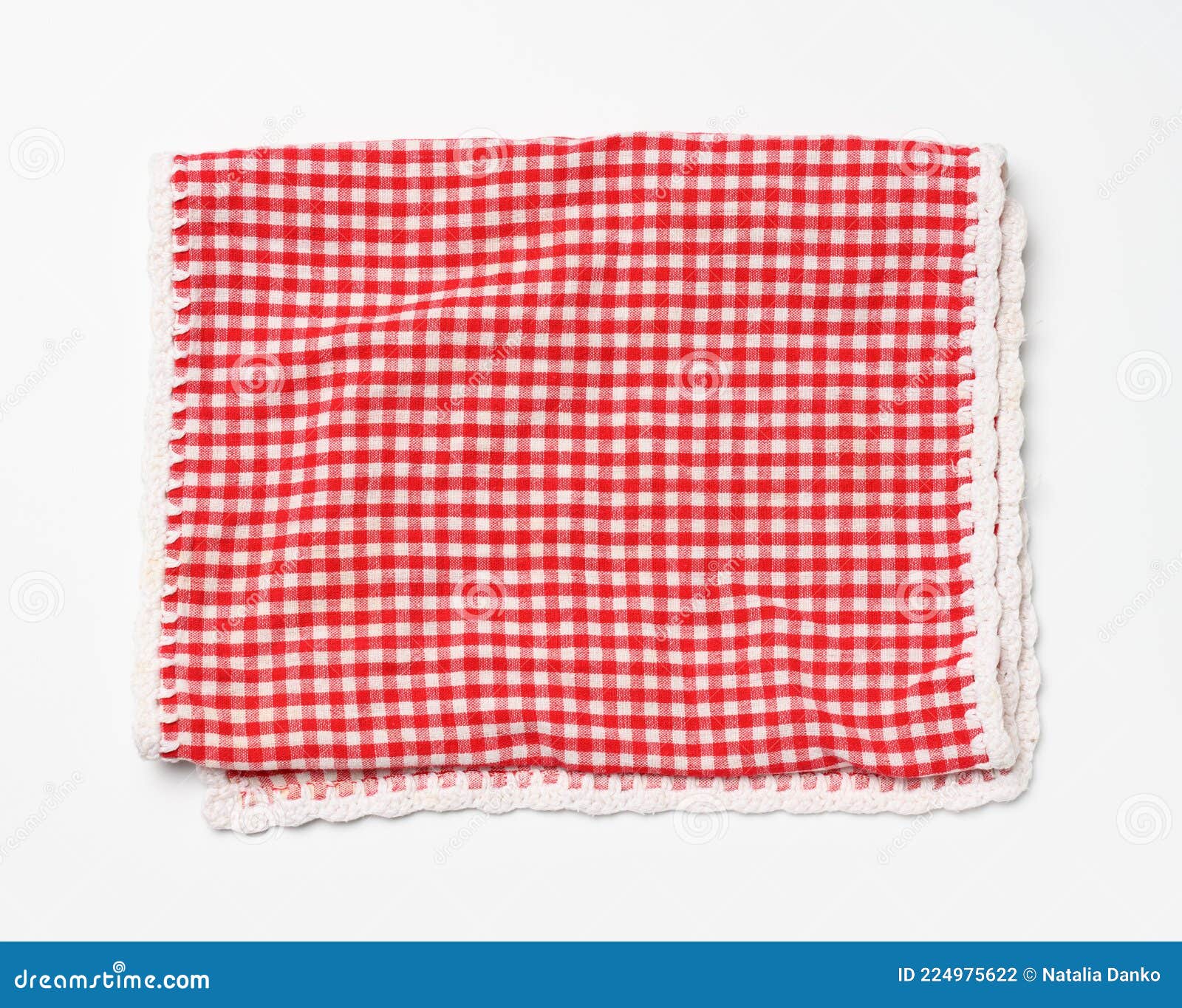 Folded Cotton Red White Checkered Napkin on a White Background Stock ...