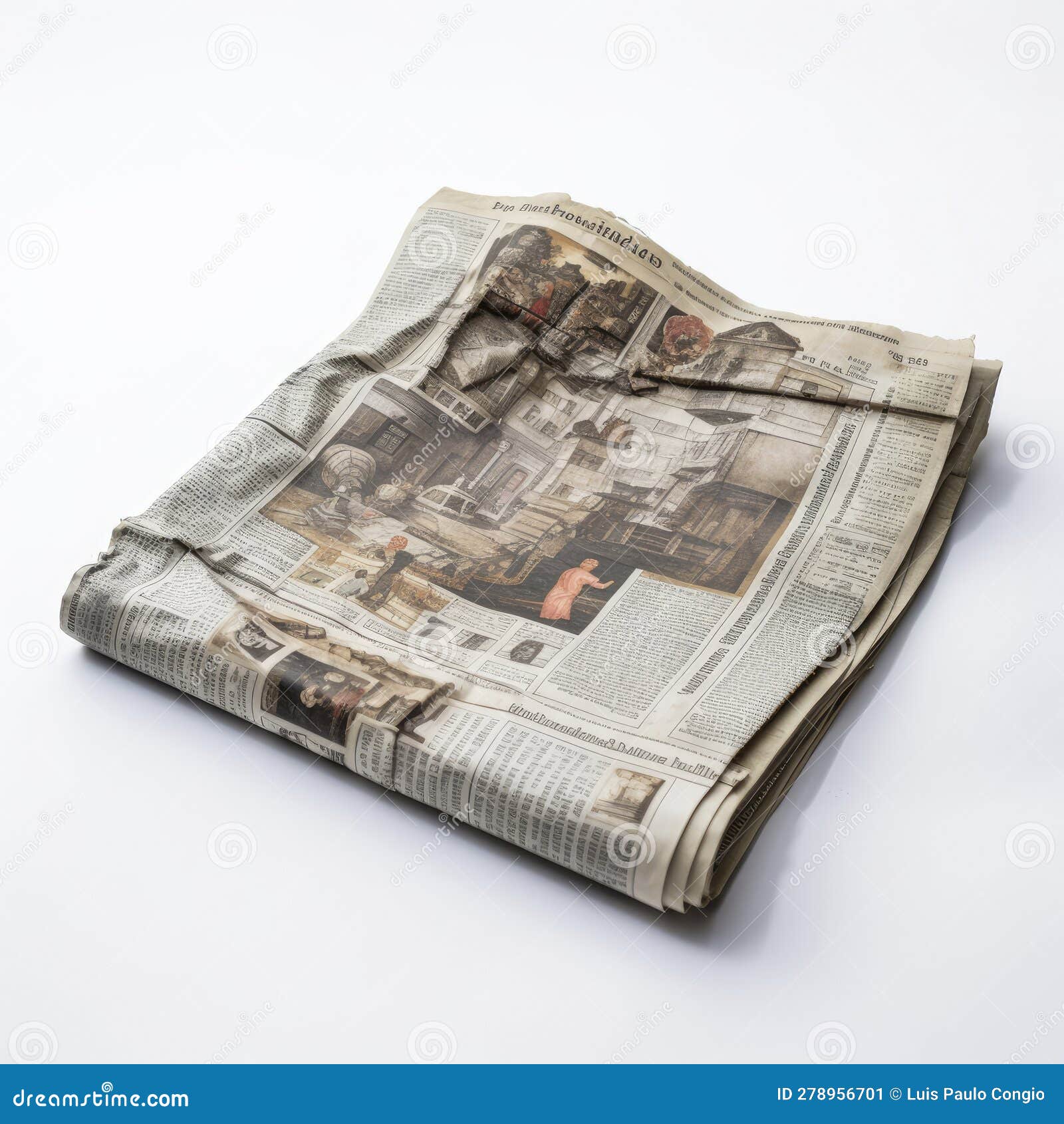 A Folded and Crumpled Newspaper Stock Image - Illustration of crease ...