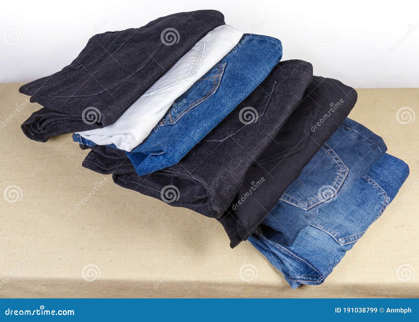 Folded Different Jeans of Various Colors and Textures Stock Image ...