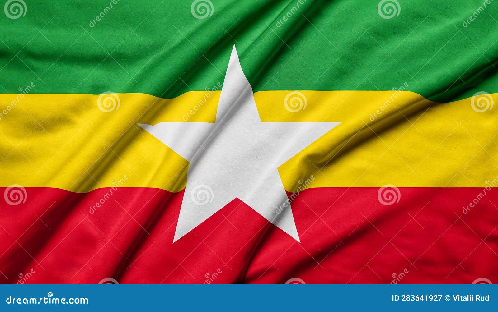 Folded Flag of Burma with Visible Satin Texture Stock Illustration ...