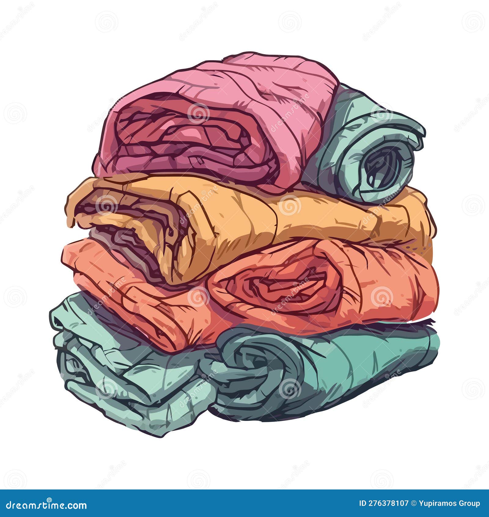 Folded Garments in a Colorful Textile Stack Stock Vector - Illustration ...