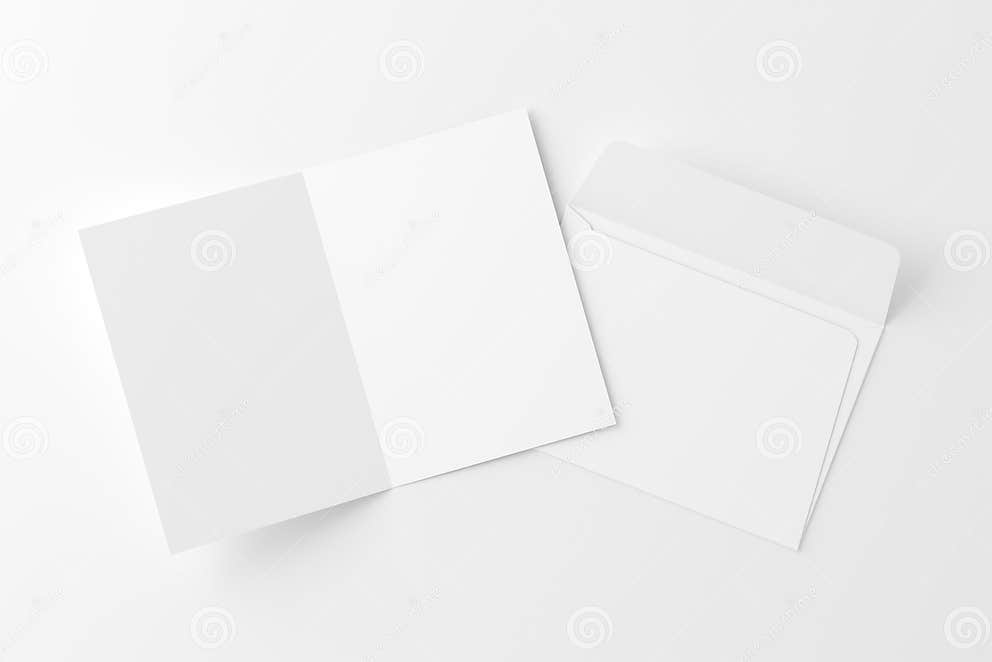 A4 A5 Folded Invitation Card with Envelope 3D Rendering White Blank ...