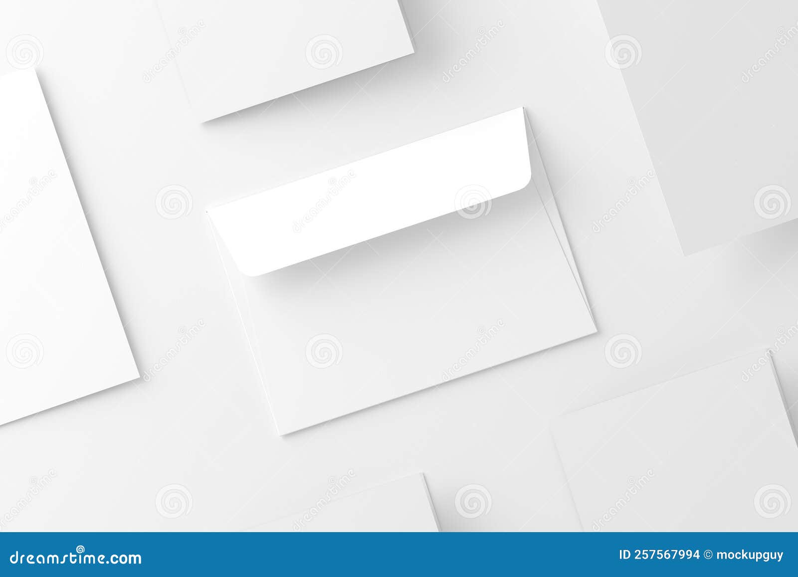 A4 A5 Folded Invitation Card with Envelope 3D Rendering White Blank ...