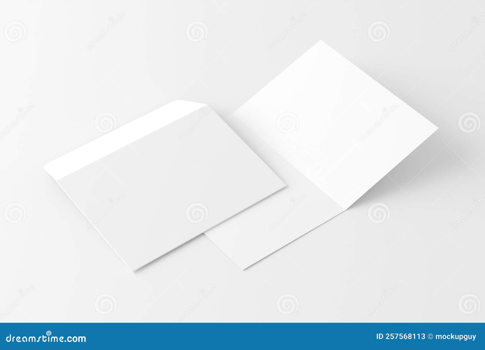 A4 A5 Folded Invitation Card with Envelope 3D Rendering White Blank ...