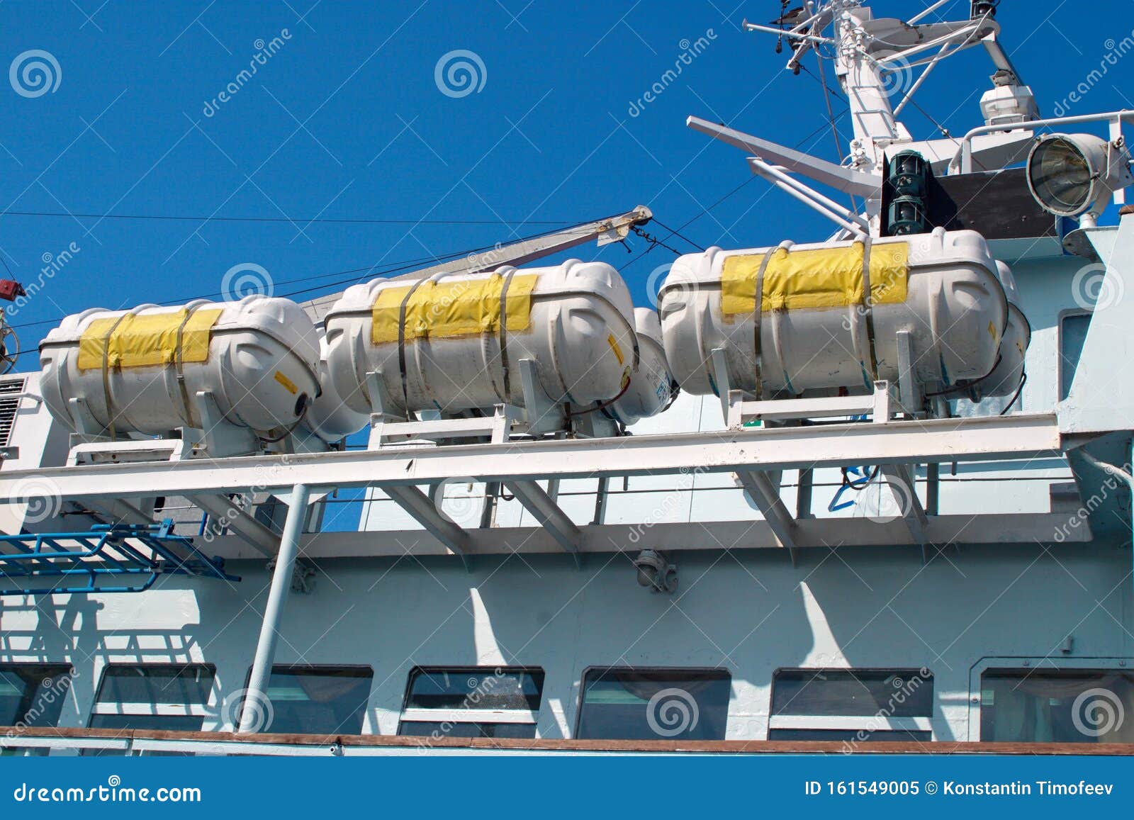 Folded Life Rafts on the Deck of the Ship Stock Image - Image of crane ...