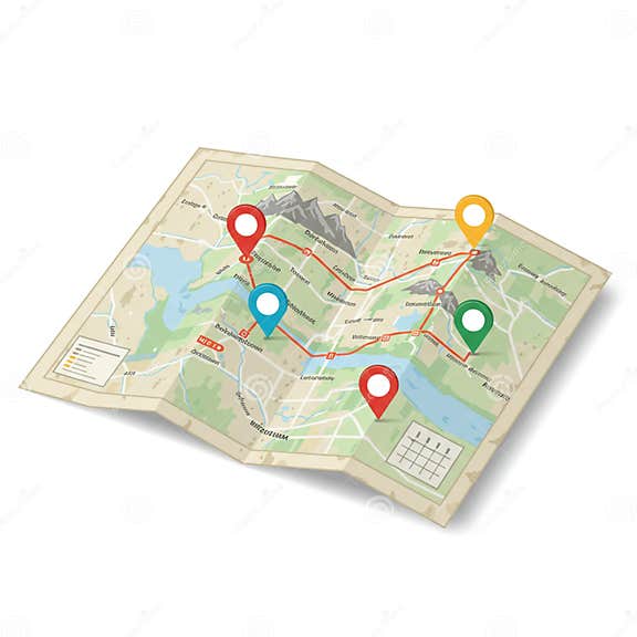 A Folded Map Depicting a Cityscape with Various Landmarks and ...