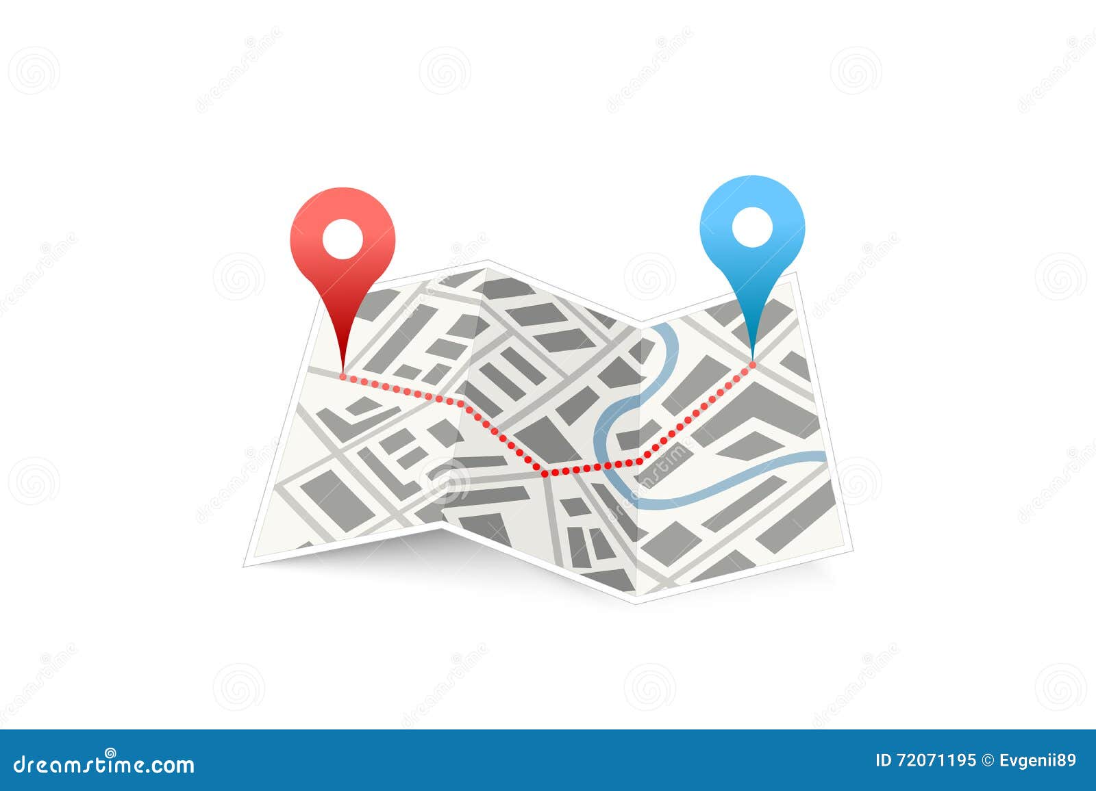 Folded Map Icon with Track between GPS Points on White Stock ...