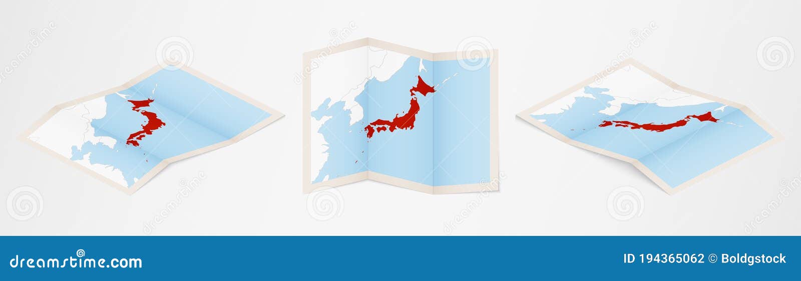 Folded Map of Japan in Three Different Versions Stock Vector ...