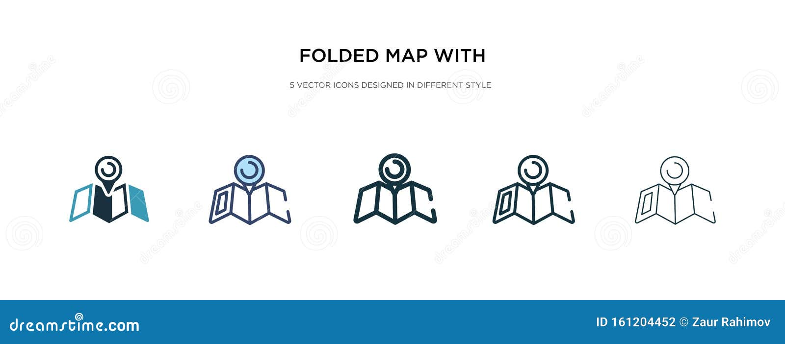 Folded Map with Placeholder Icon in Different Style Vector Illustration ...